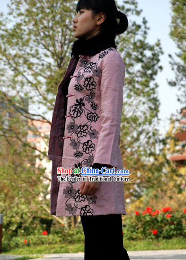 Chinese Traditional Mandarin Handmade Long Flowery Overcoat