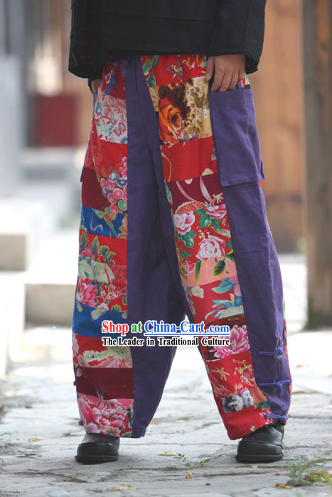 Chinese Classical Handmade Folk Cotton Trousers for Women