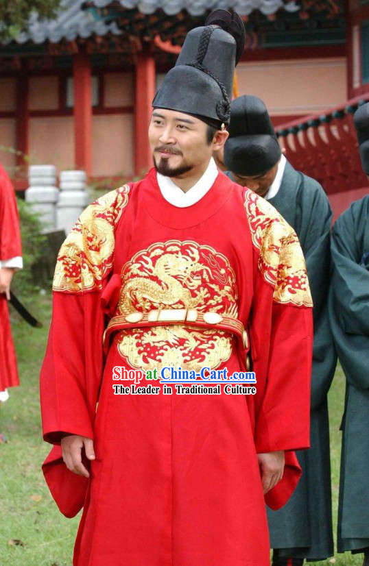 Ancient Korean Emperor Dragon Costumes and Hat Set