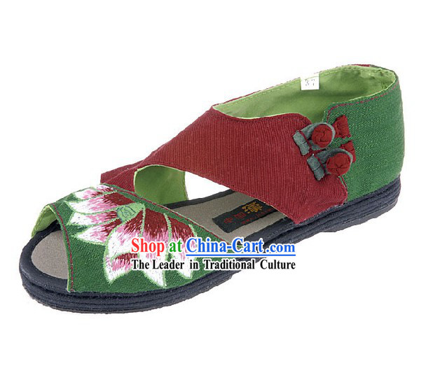 Traditional Chinese Summer Embroidered Lotus Sandals