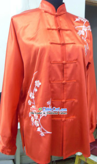 Chinese Silk Embroidered Red Kung Fu Uniform