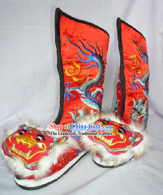Chinese Hand Made Embroidered Dragon Tiger General Boots