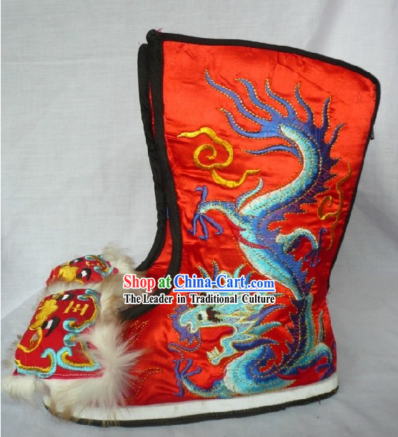 Chinese Hand Made Embroidered Dragon Tiger General Boots