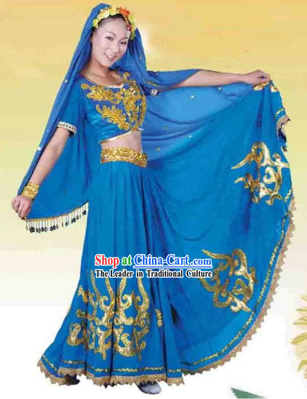 Chinese Xinjiang Uyghur Minority Female Dance Costume and Hat