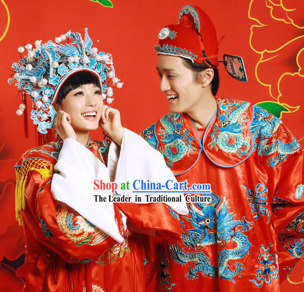 Traditional Mandarin Wedding Clothing Two Complete Sets for Bride and ...