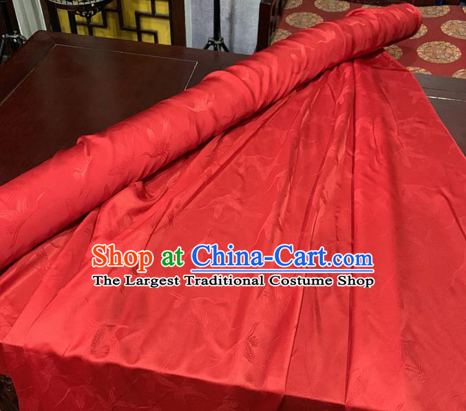 Chinese Classical Cranes Pattern Red Silk Fabric Traditional Ancient ...