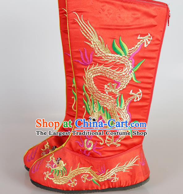 Asian Chinese Beijing Opera Shoes Emperor Red Embroidered Boots ...