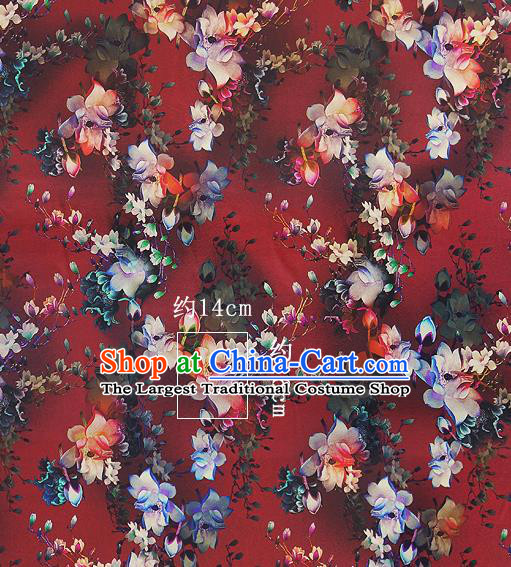 Chinese Classical Flowers Pattern Design Purplish Red Silk Fabric Asian ...